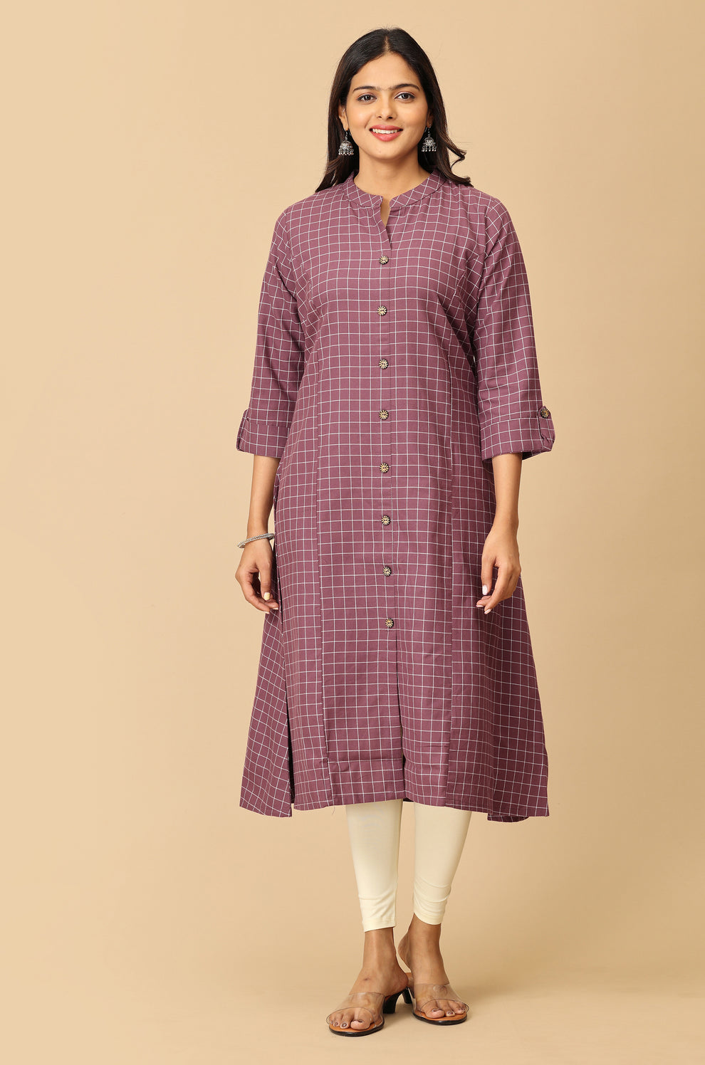 Mauve Cotton Flex Self Weaving Textured Kurti – Makeover Fashions